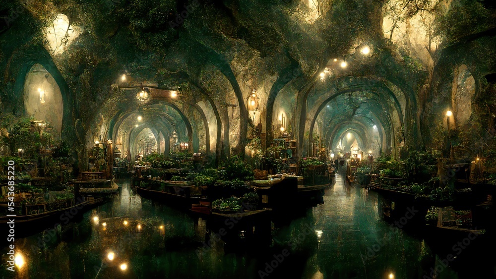City inside the cave, magical passages and gates, ancient fantasy ...