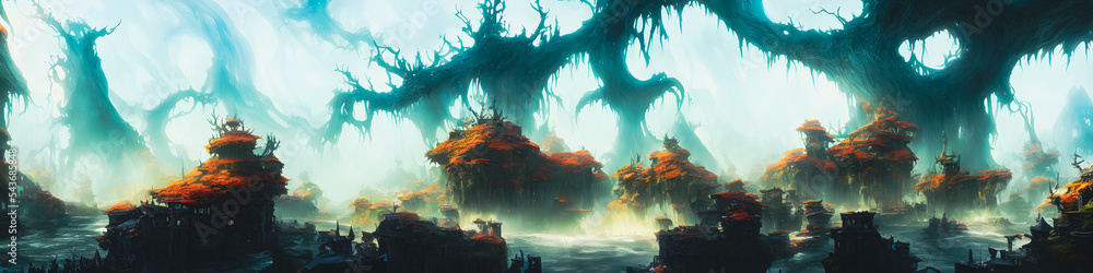 Artistic concept of painting a scary and dangerous landscape ...