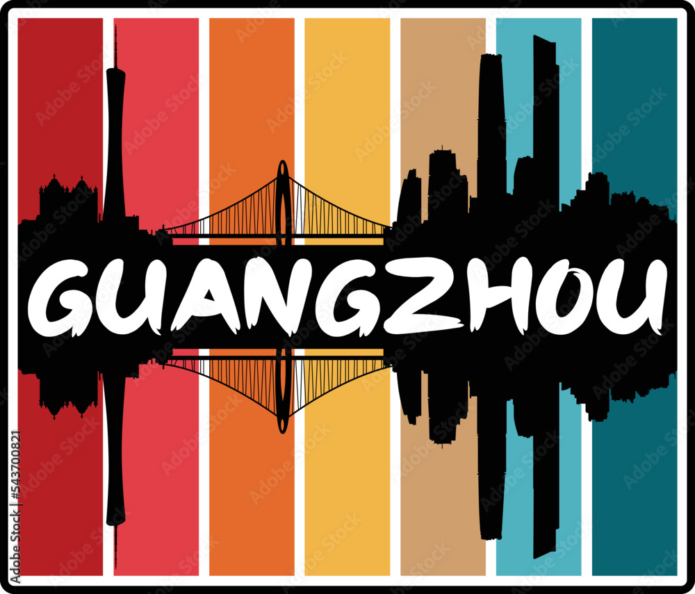 Guangzhou China Skyline Sunset Travel Souvenir Sticker Logo Badge Stamp ...