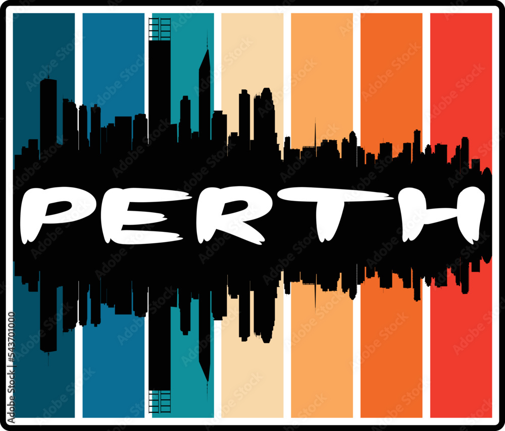 Perth Australia Skyline Sunset Travel Souvenir Sticker Logo Badge Stamp ...