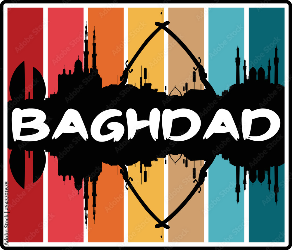 Baghdad Iraq Skyline Sunset Travel Souvenir Sticker Logo Badge Stamp ...