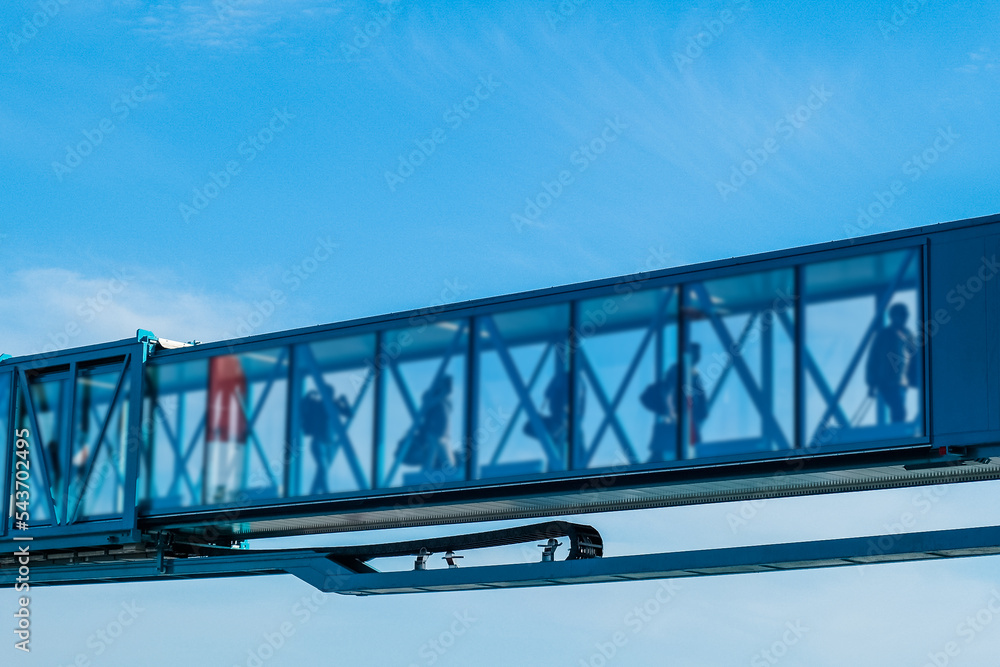 Jet bridge at the airport is brought to a large passenger plane Stock ...