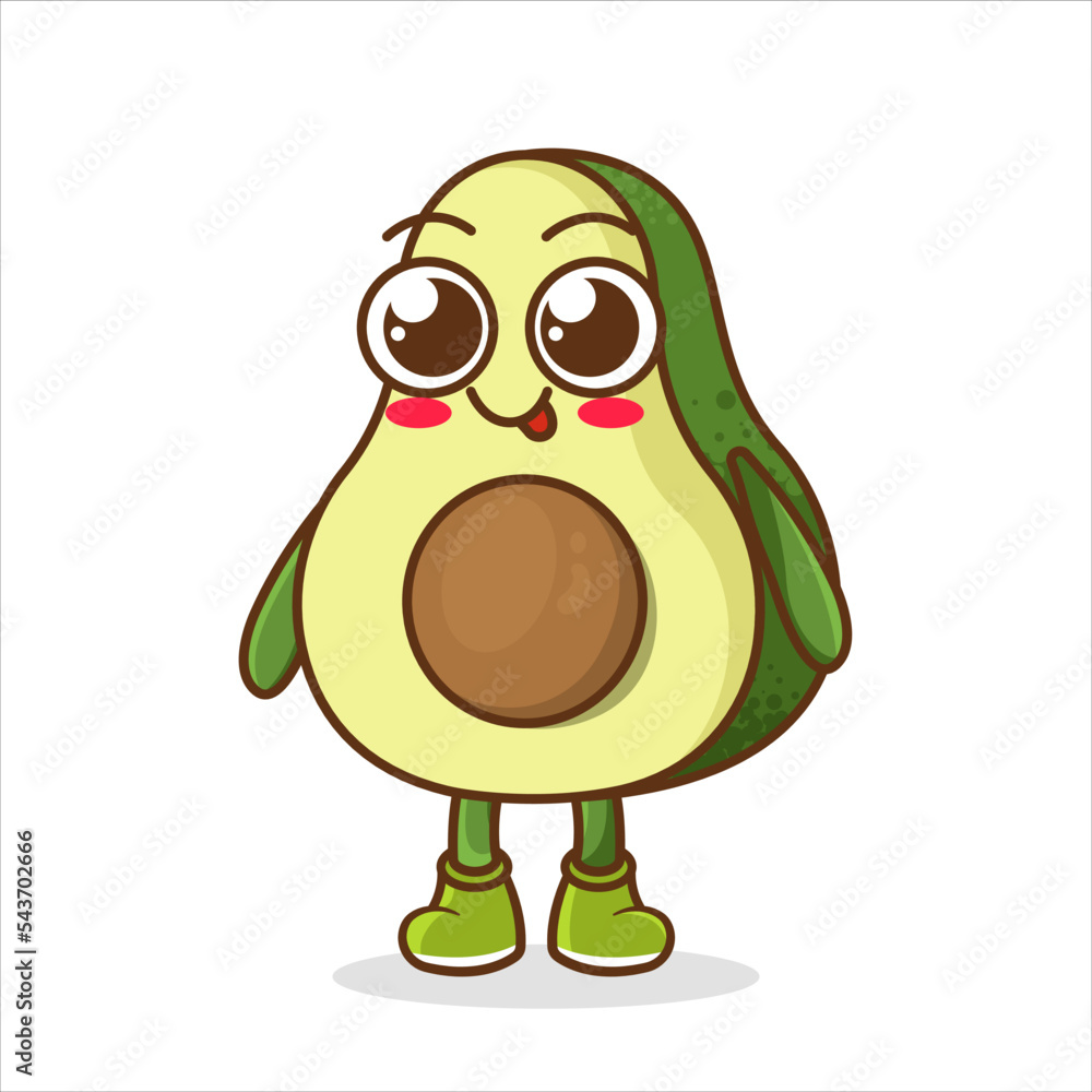 Cute happy avocado character. Funny smiling avocado cartoon emoticon in ...