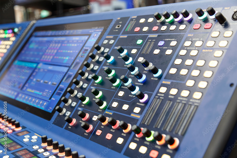 The stage light control panel is an illustrative editorial midas ...