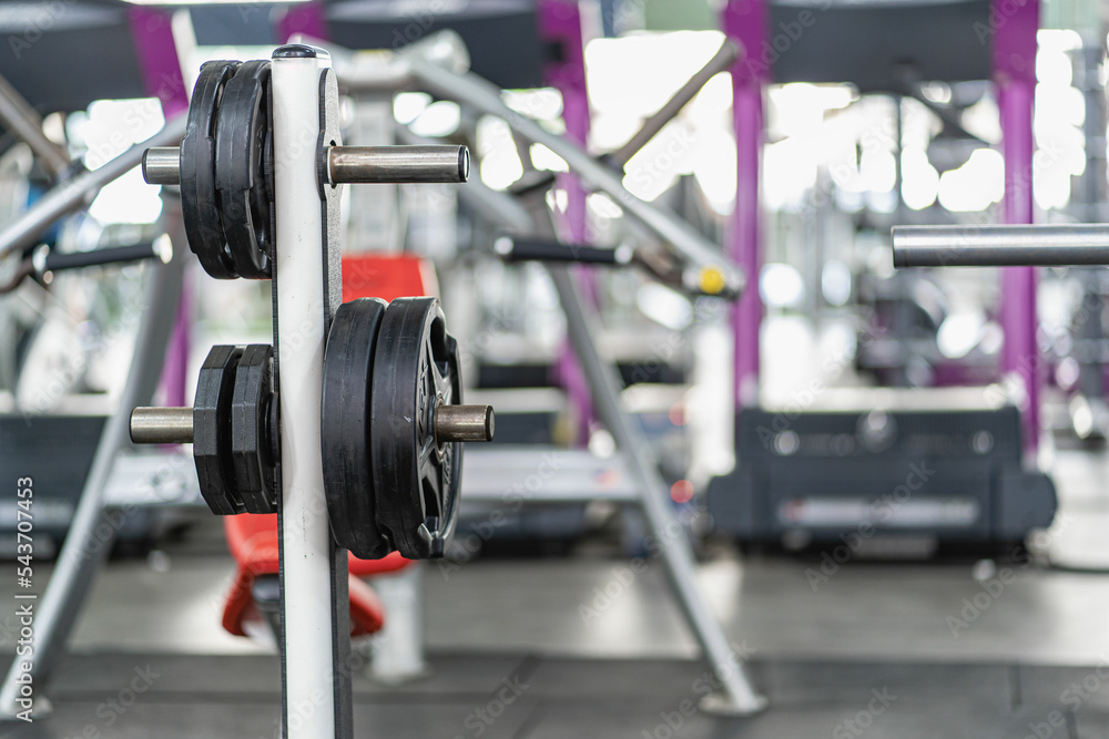 Inside the old gym with equipment Private home gym with various sports ...