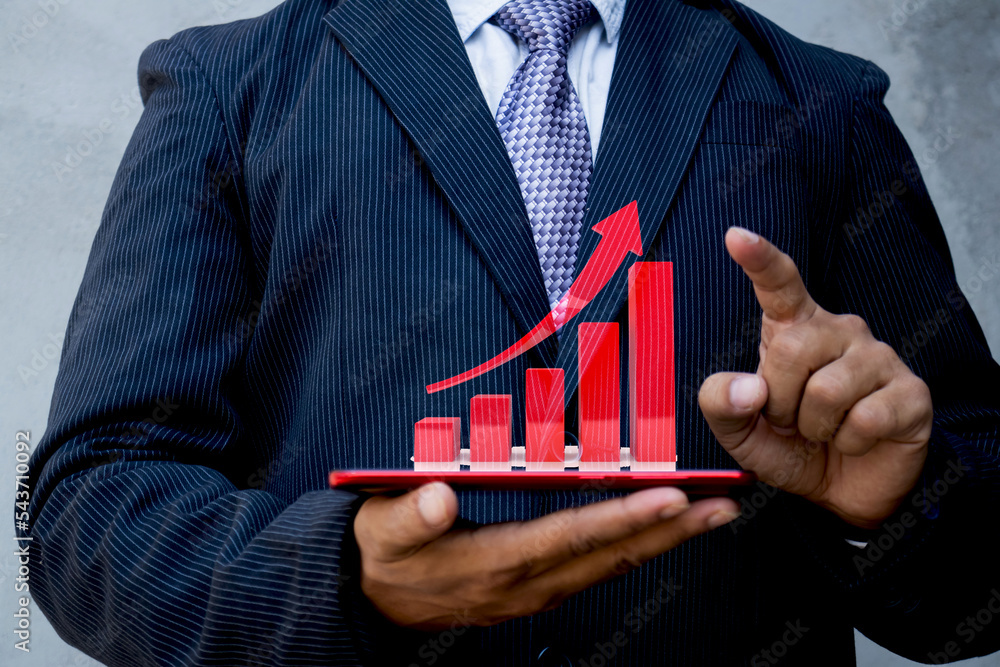 Concept of business growth, Businessman analyse company growth with ...