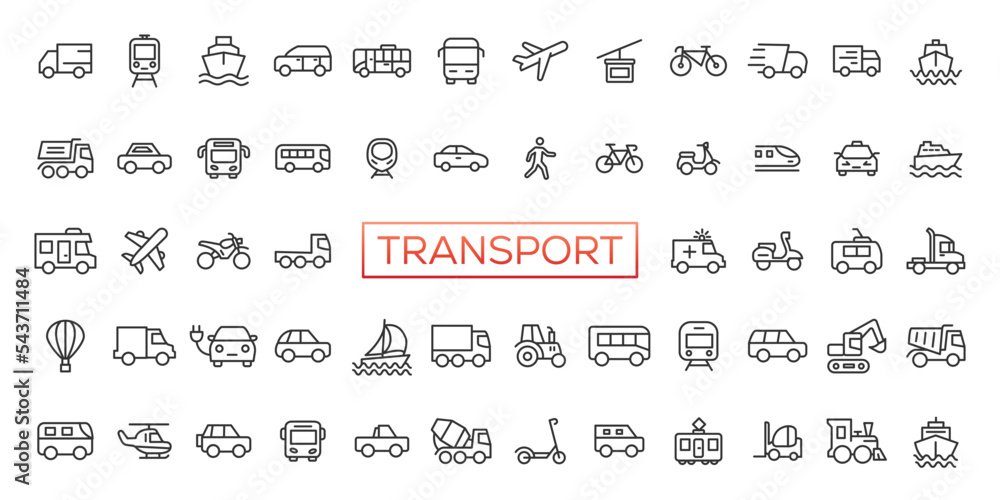 Transport thin line icons set. Vehicle icons. Transport symbols ...