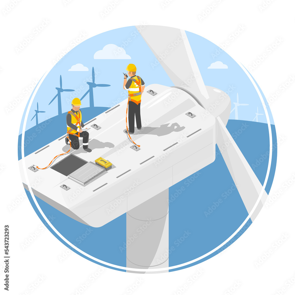 Working at height on wind turbine isometric engineer inspection work ...