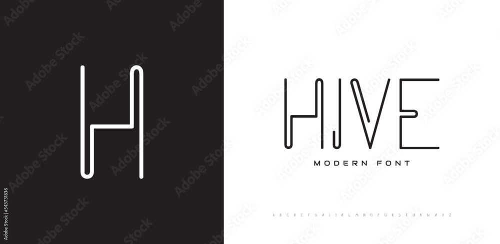 Double line monogram alphabet and tech fonts. Future logo typo. Minimal ...