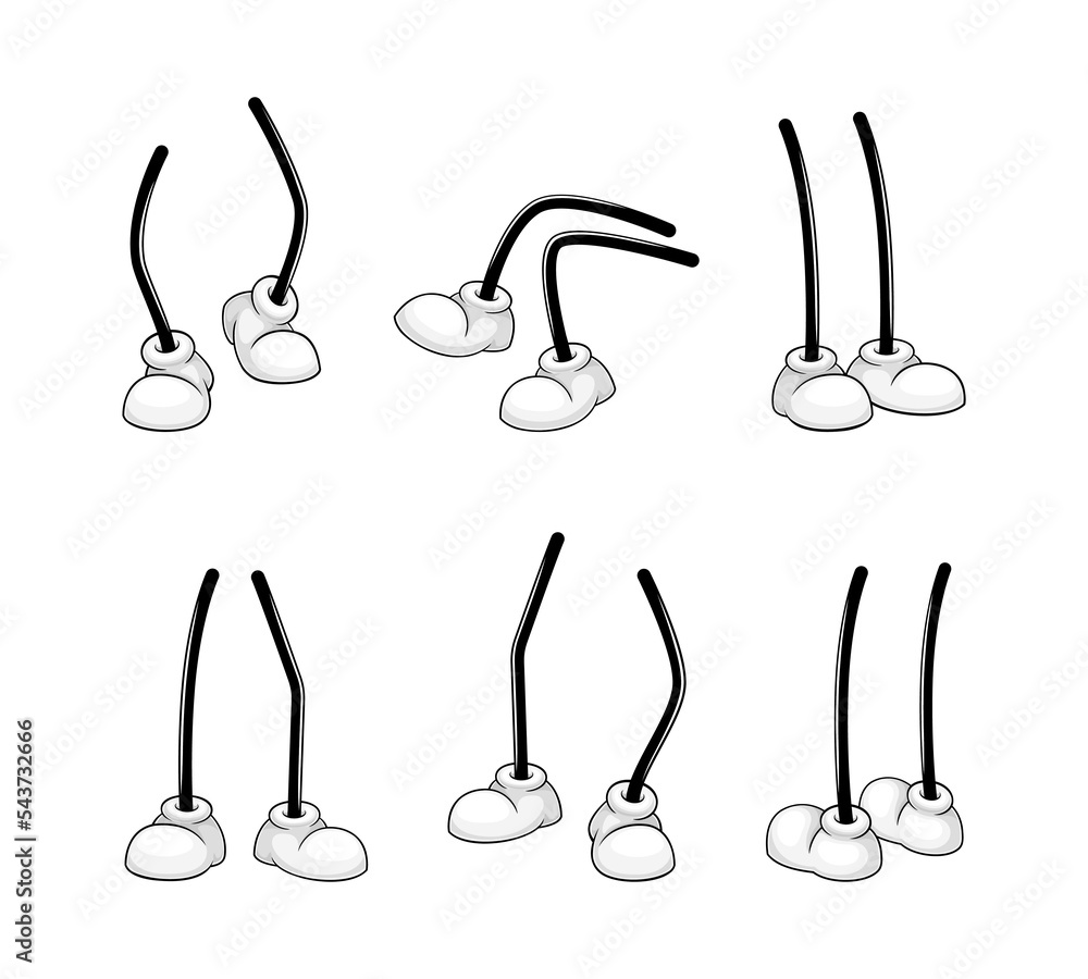 Walking feet in white trainers sneakers on stick legs in various ...