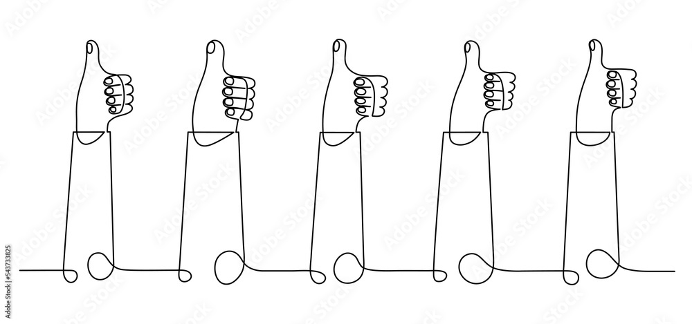 Hands with thumbs up. Continuous line drawing. Hand drawn vector ...