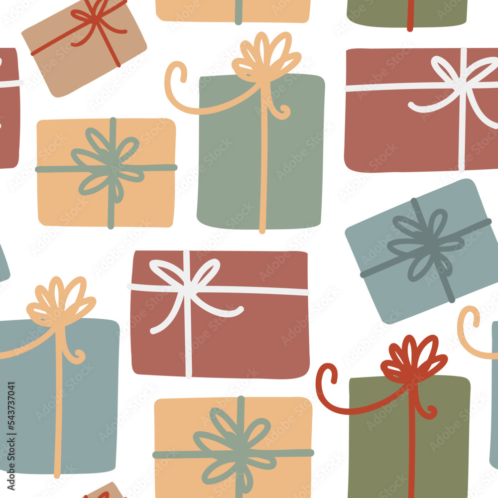 Christmas seamless pattern with gifts, Vector illustration clipart in ...