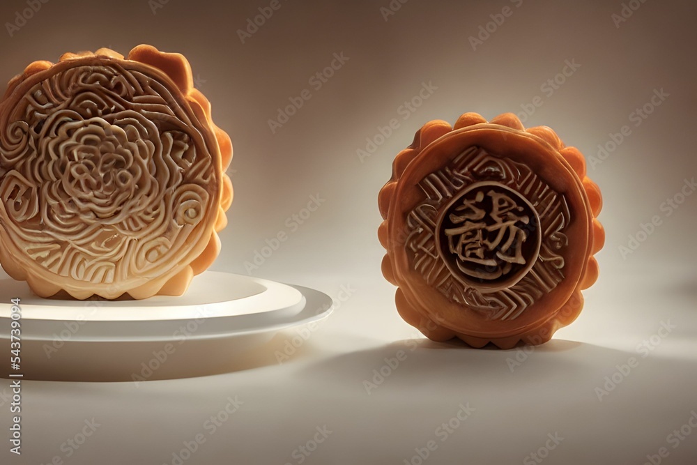 AI-generated hyper-realistic mooncakes with hieroglyphs and detailed ...
