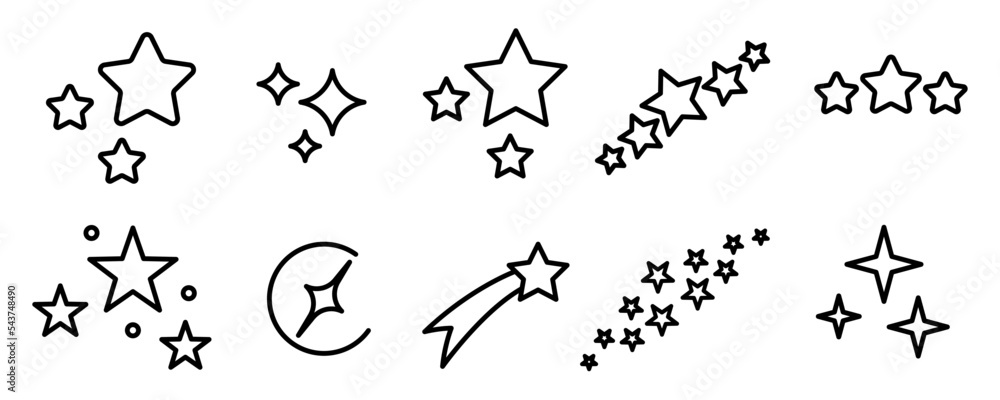 Conjunto de iconos de estrellas, brillo y luces. Estrellas decorativas ...