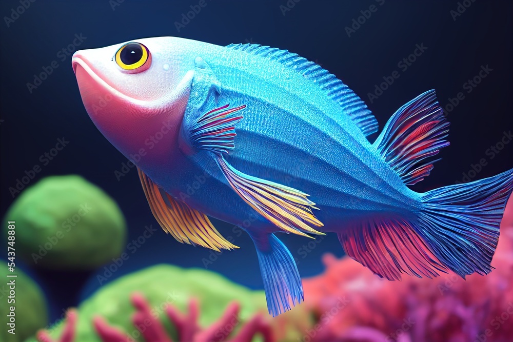 Cartoon style anime blue fish with pink fins Stock Illustration | Adobe ...