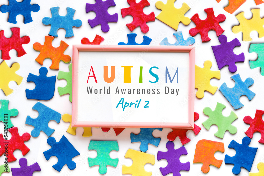 Autism Awareness Day April 2, World Autism Day, frame with puzzle ...