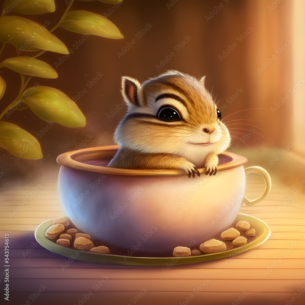 Adorable Chipmunk Sitting In Tea Cup Filled with Steaming Liquid | Spa ...