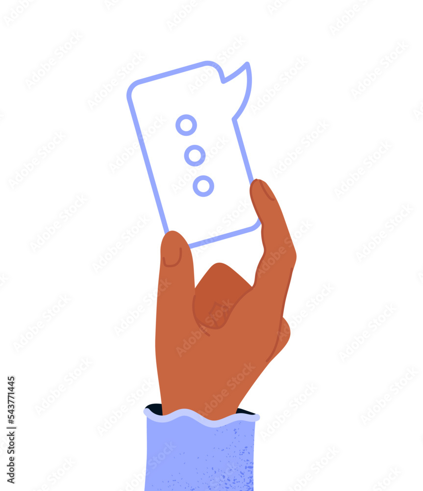 Hand with bubble speech. Sticker for social networks and messengers ...