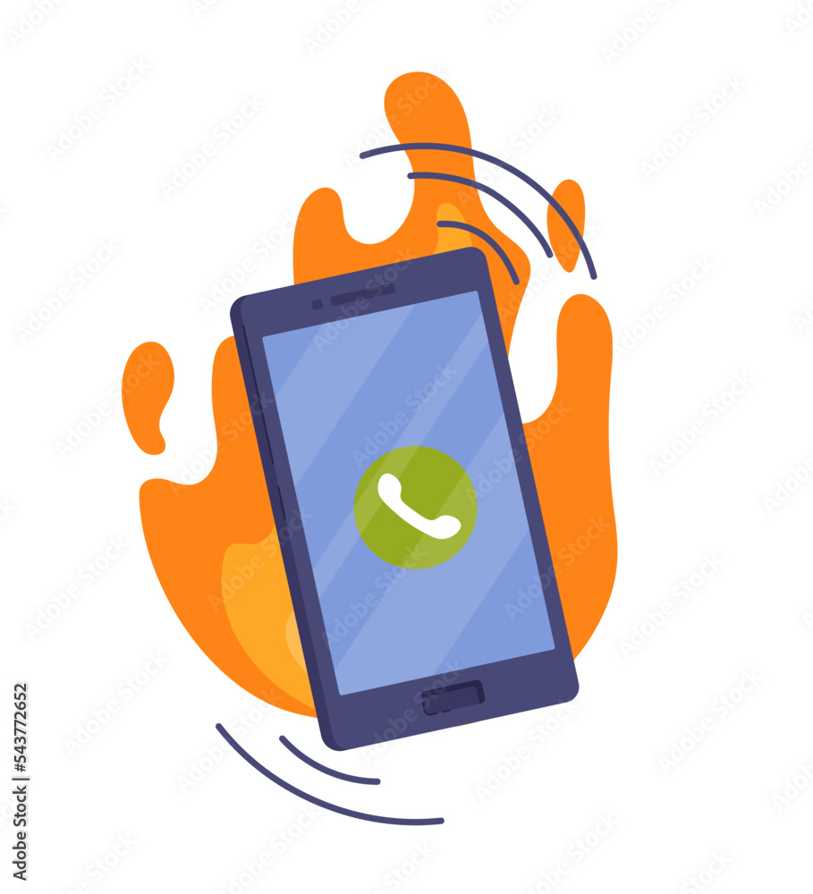 Burning smartphone icon. Modern technologies and digital world, gadgets ...