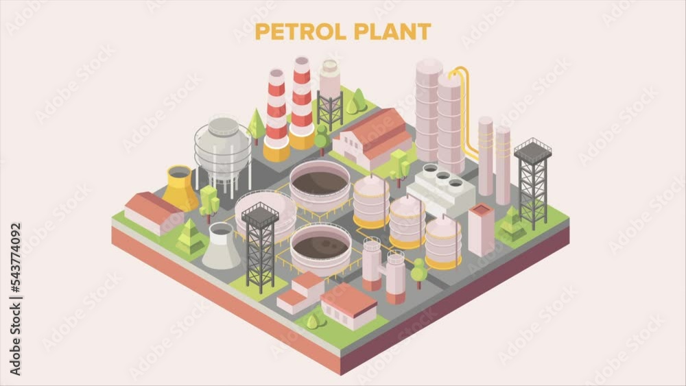 Petrochemical plant infrastructure video concept. Moving banner with ...