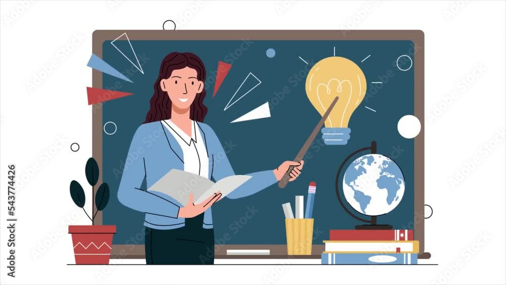 School teacher video concept. Young moving female professor or lecturer ...