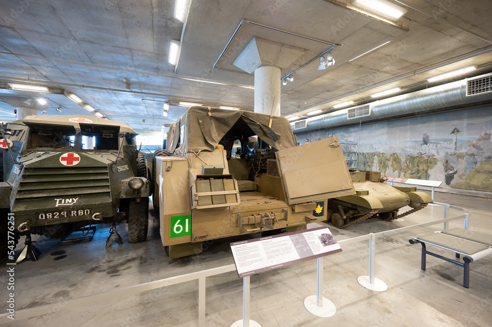 Ottawa, Ontario - October 20, 2022: Exhibits of tanks and artillery ...