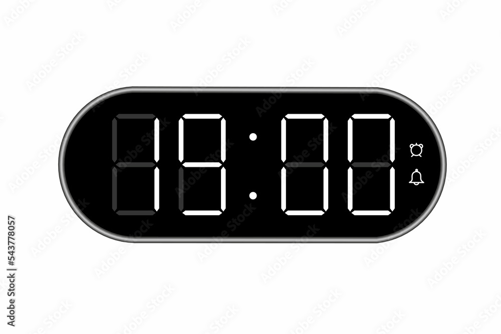 Vector flat illustration of a digital clock displaying 19.00 ...