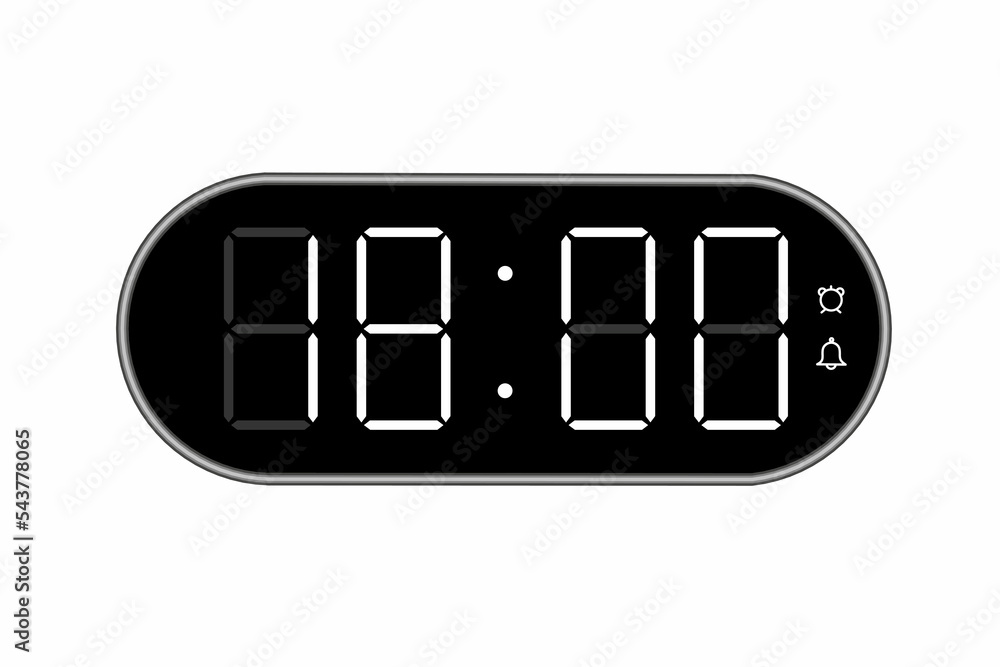 Vector flat illustration of a digital clock displaying 18.00 ...