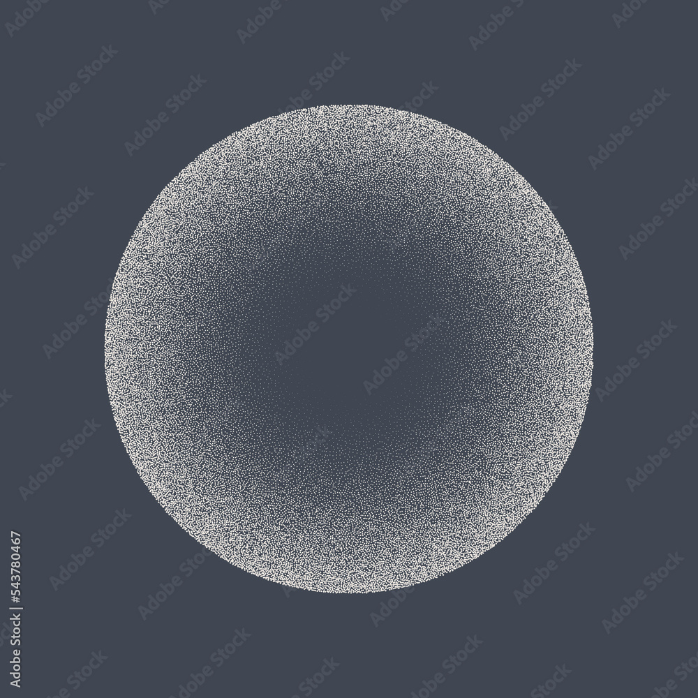 Round shaped dotted object, stipple elements. Fading gradient ...
