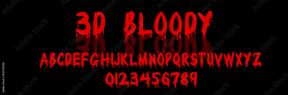 Realistic bloody font.alphabet.abc and numbers,3D vector isolated ...