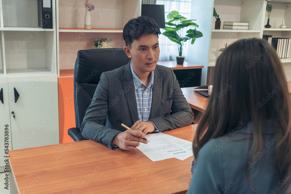 Businessman job interview by human resource HR officer interviwing ...