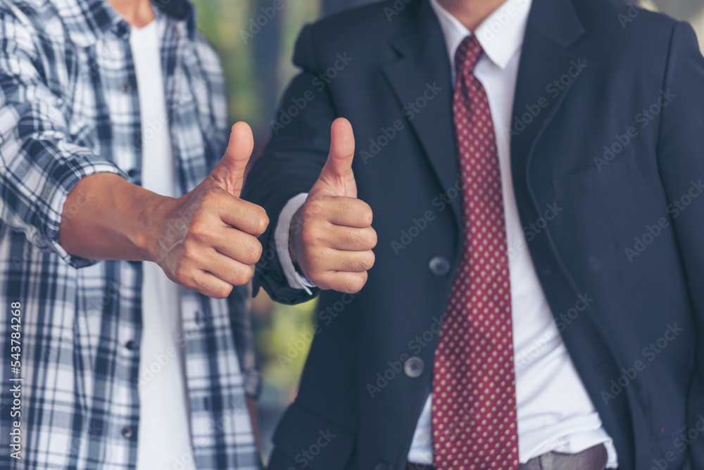 Thumbs up team hand satisfaction job with positive happy good sign ...