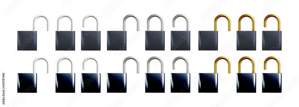 3d lock vector illustration. Realistic locked, unlocked, open, closed ...