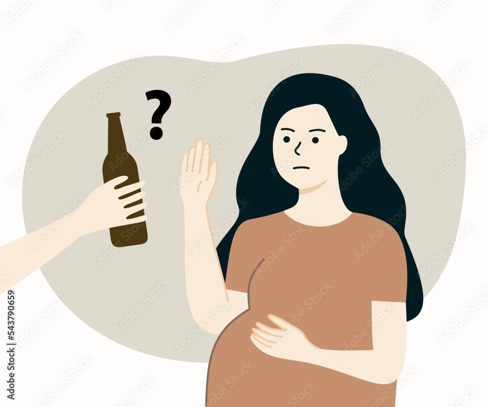 Pregnant woman show refuse gesture drinking beer. Avoiding bad habit ...