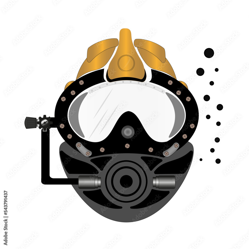 Diving helmet vector drawing - Commercial Diver Stock Vector | Adobe Stock