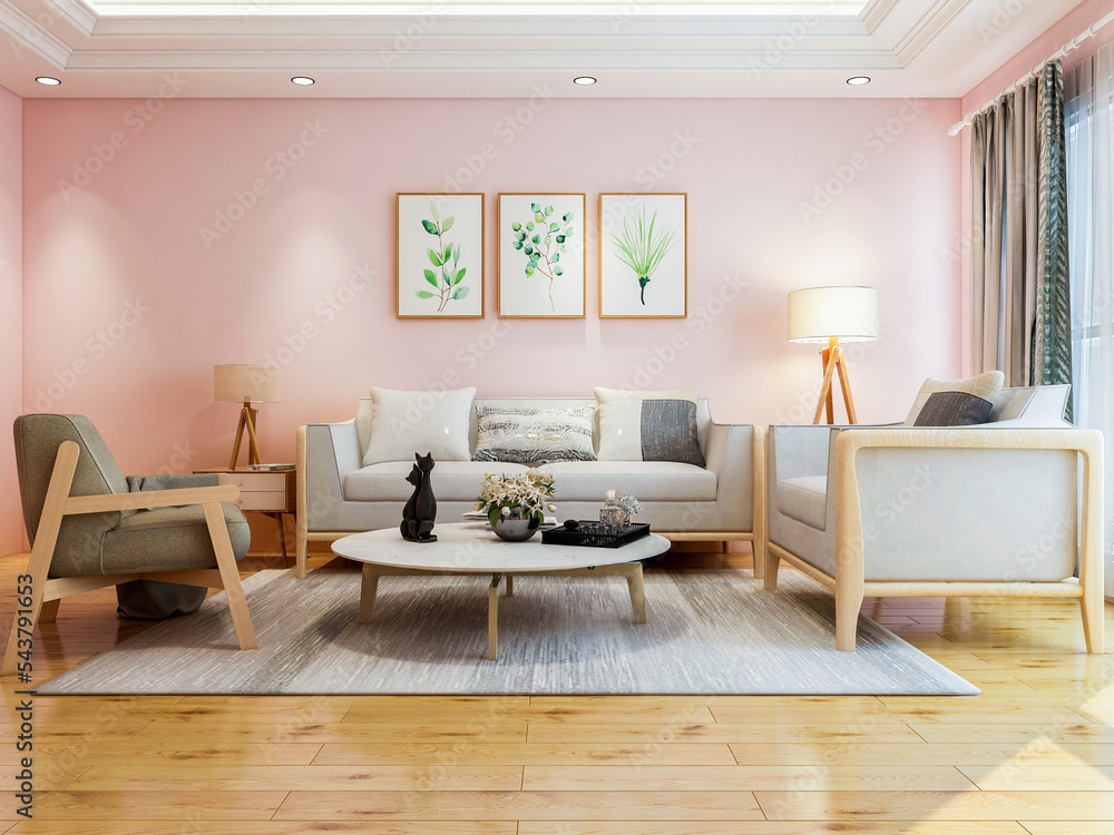 Interior design of modern residential living room, 3d rendering Stock ...