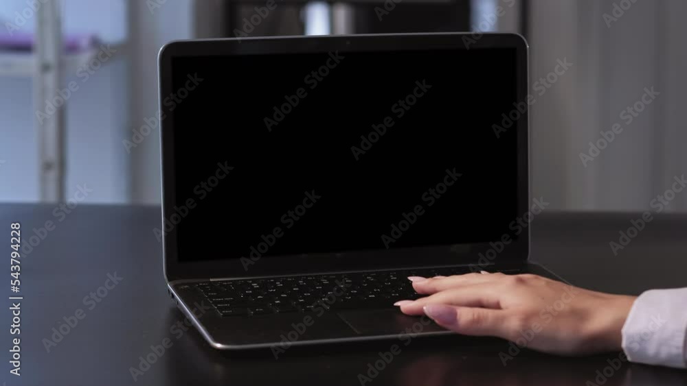Blank screen. Digital marketing. Remote job. Business woman hand ...