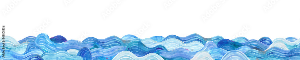 Watercolor ocean. Seamless pattern. Horizontal banner. Blue waves in ...