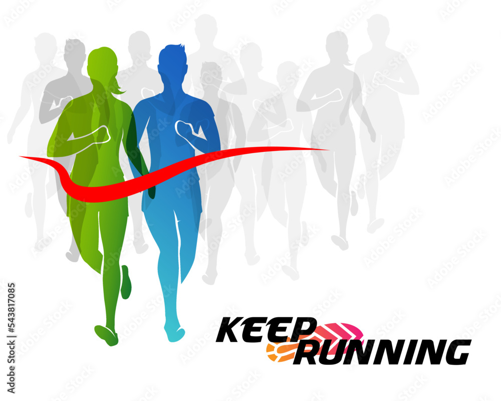 Colorful silhouettes of running people. Conceptual vector illustration ...