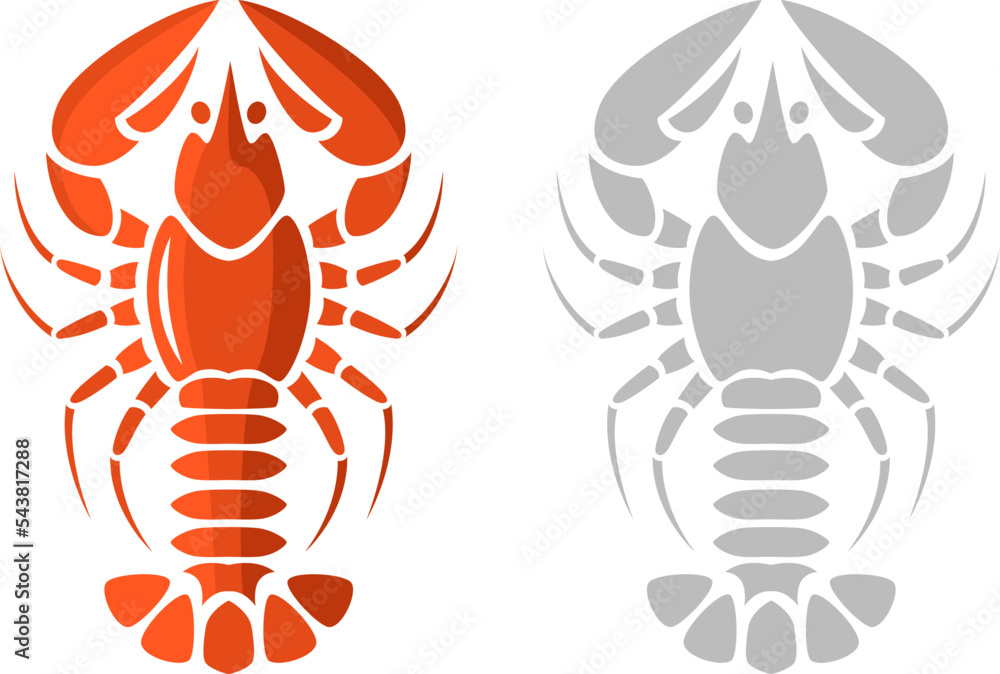 Lobster icons. Color and silhouette variants. Vector graphic design ...