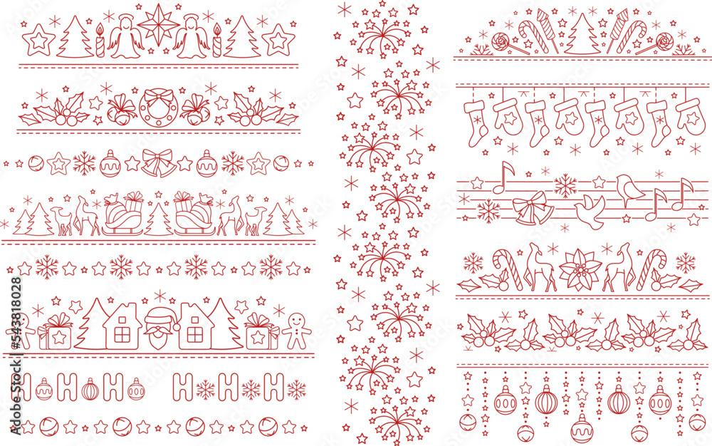 Christmas dividers with line art icons Stock Vector | Adobe Stock