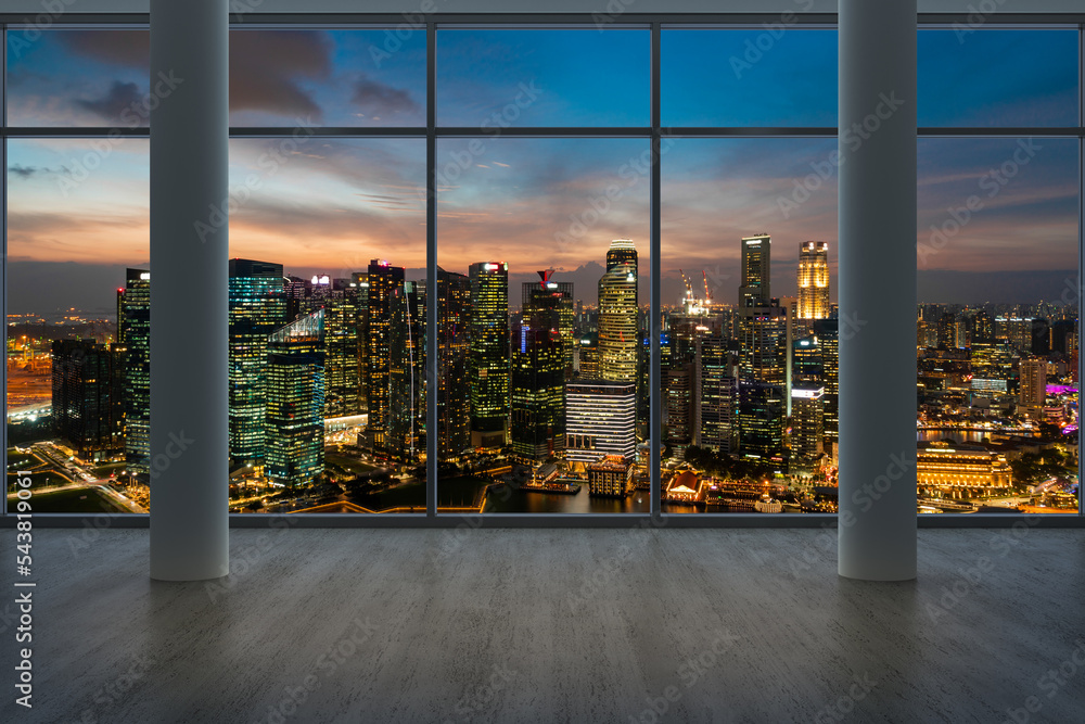 Downtown Singapore City Skyline Buildings from High Rise Window ...