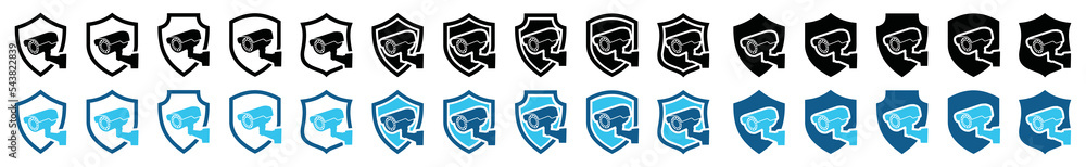 Shield surveillance camera icon vector collection. Shield with cctv ...