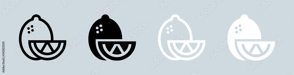 Lemon icon set in black and white. Fruit signs vector illustration ...
