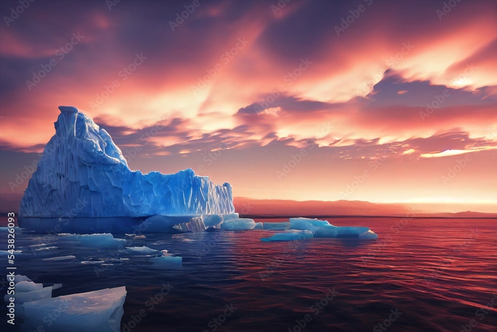 arctic landscape with iceberg, greenland and antarctica ice, melting ... arctic landscape with iceberg, greenland and antarctica ice, melting ...