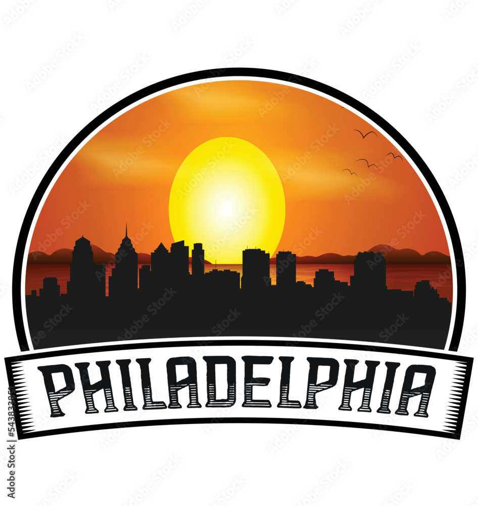 Philadelphia Pennsylvania USA Skyline Sunset Travel Souvenir Sticker ...
