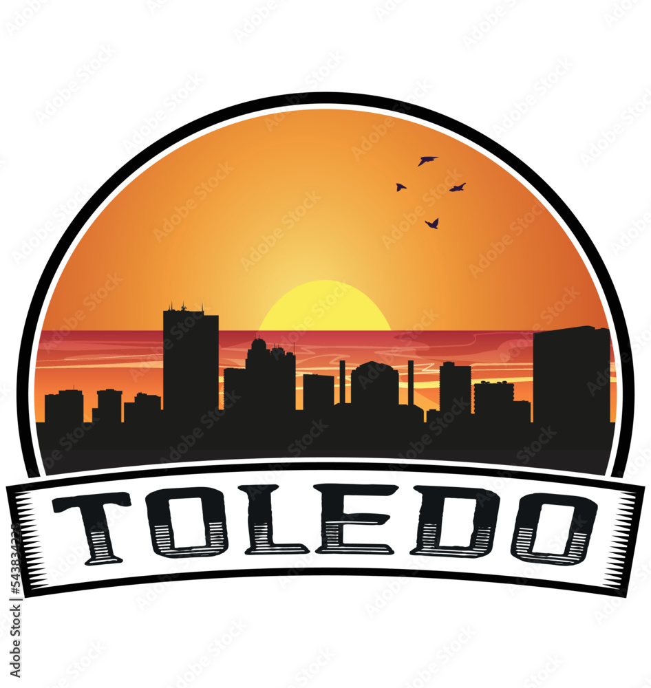 Toledo Ohio USA Skyline Sunset Travel Souvenir Sticker Logo Badge Stamp ...