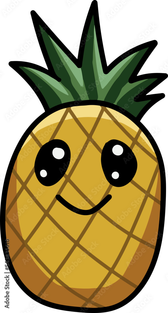 Cute smiling pinapple cartoon isolated on a white background Stock ...