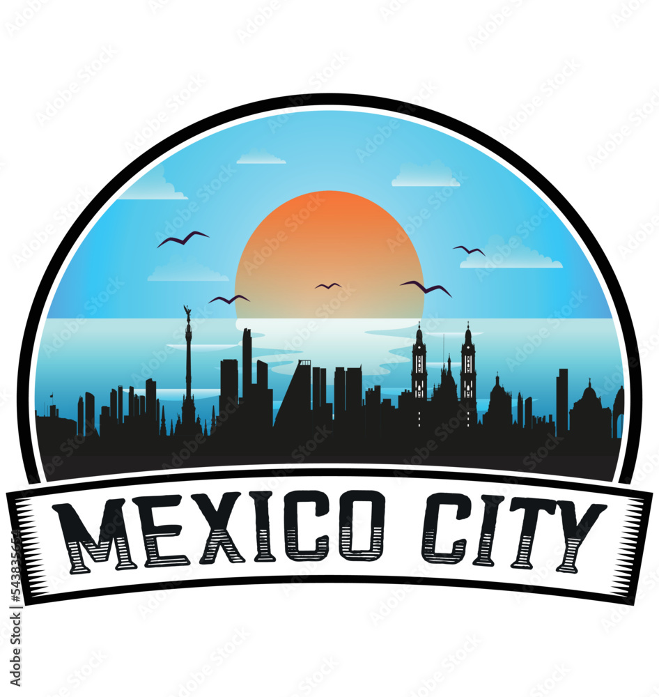 Mexico City Mexico Skyline Sunset Travel Souvenir Sticker Logo Badge ...