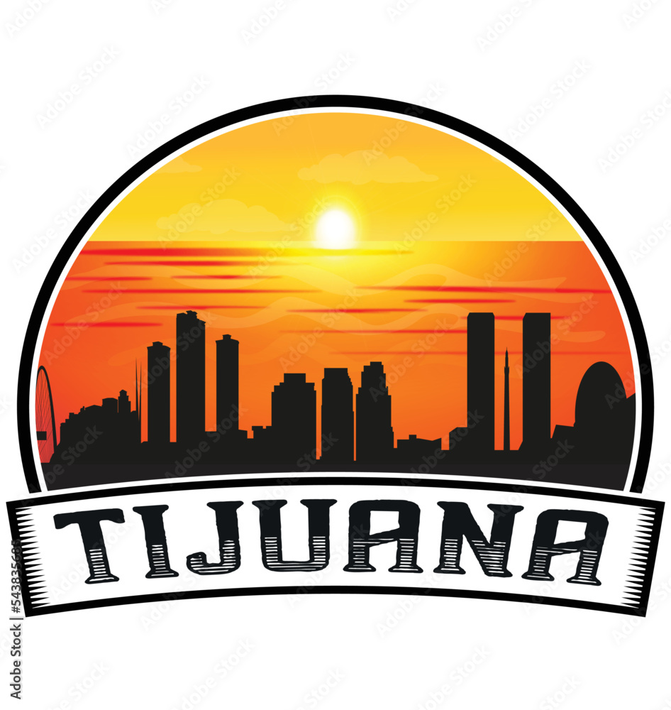 Tijuana Mexico Skyline Sunset Travel Souvenir Sticker Logo Badge Stamp ...